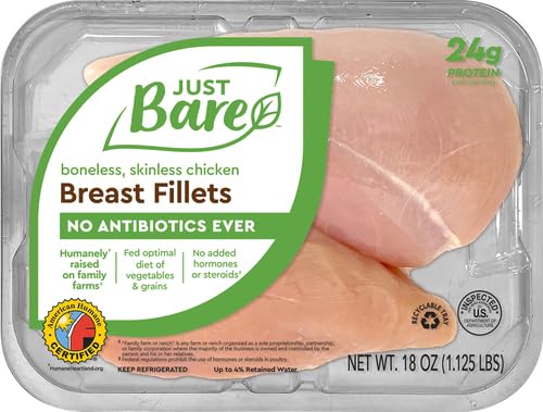 Just Bare® Natural Fresh Chicken Breast Fillets | No Antibiotics Ever | Boneless | Skinless | 1.125 LB