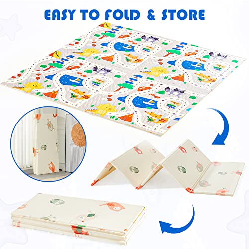 71" x 79" Extra Large Foldable Baby Play Mat,Romrol Upgraded Tear Foam Proof Crawling Mat with Travel Bag Suitable for Indoor and Outdoor Use,Waterproof Playmat Suitable for Babies,Toddlers, Infants