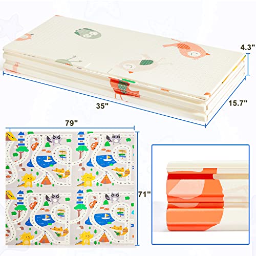 71" x 79" Extra Large Foldable Baby Play Mat,Romrol Upgraded Tear Foam Proof Crawling Mat with Travel Bag Suitable for Indoor and Outdoor Use,Waterproof Playmat Suitable for Babies,Toddlers, Infants