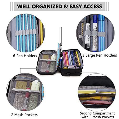 Pencil Case, VX VONXURY Large Pencil Pouch with 2 Zipper Compartments Stationery Organizer Cosmetic Makeup Bag for School,Office Black