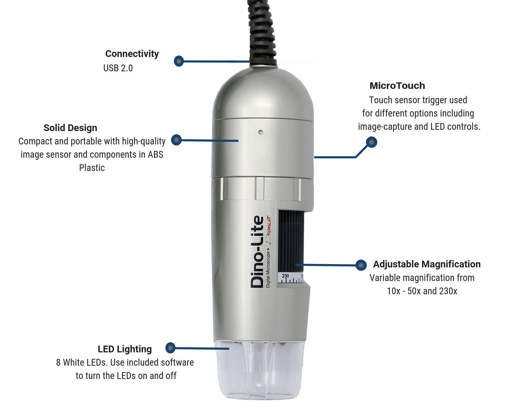 Dino-Lite USB Digital Microscope AM3111T - 0.3MP, 10x - 50x, 230x Optical Magnification, MicroTouch (Discontinued)