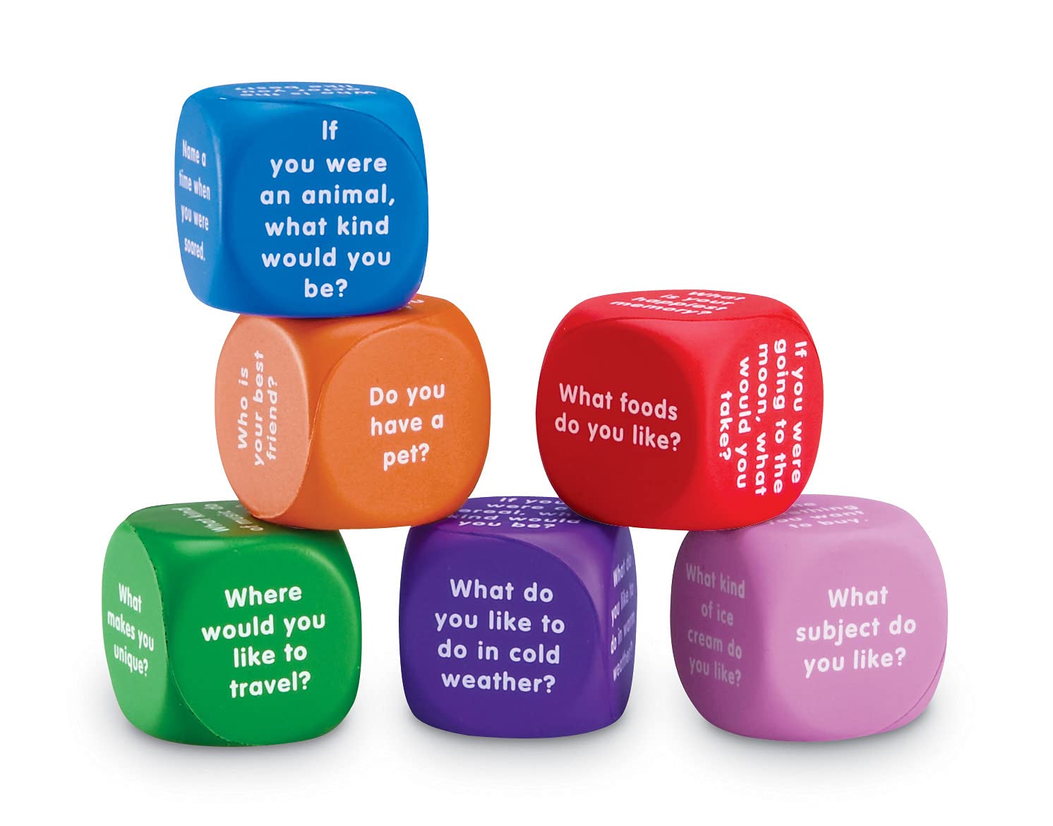 Learning Resources Conversation Cubes - 6 Pieces, Ages 6+ Foam Cubes for Social Emotional Learning, School Counselor Supplies, Speech Therapy Toys, Ice Breaker Cubes