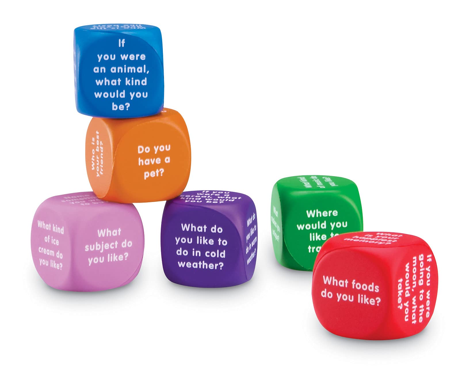 Learning Resources Conversation Cubes - 6 Pieces, Ages 6+ Foam Cubes for Social Emotional Learning, School Counselor Supplies, Speech Therapy Toys, Ice Breaker Cubes
