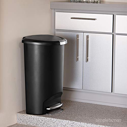 simplehuman 50 Liter / 13 Gallon Semi-Round Kitchen Step Trash Can with Secure Slide Lock, Grey Plastic