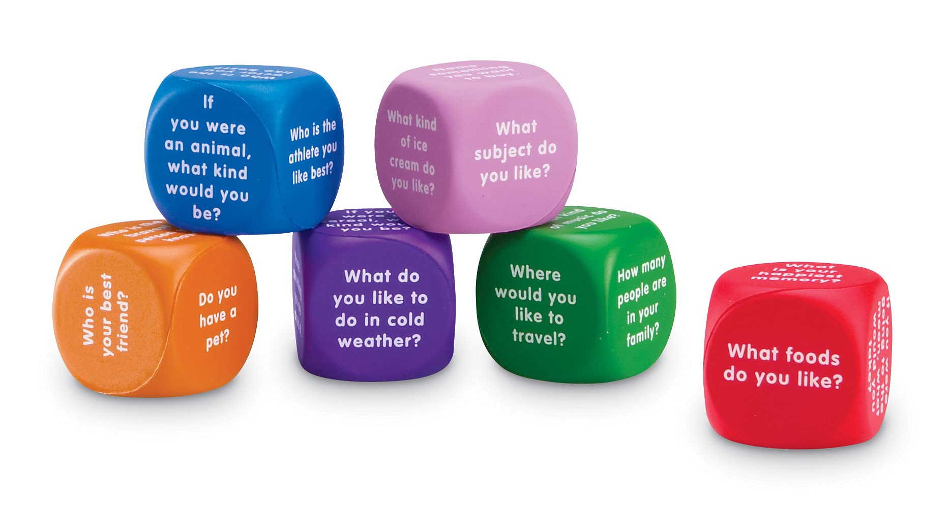 Learning Resources Conversation Cubes - 6 Pieces, Ages 6+ Foam Cubes for Social Emotional Learning, School Counselor Supplies, Speech Therapy Toys, Ice Breaker Cubes