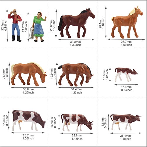 Farm Animals Figure Set,AN8706 36PCS 1:87 Well Painted Farm Animals Cows Horses Figures for HO Scale Model Train Scenery Layout Miniature Landscape New