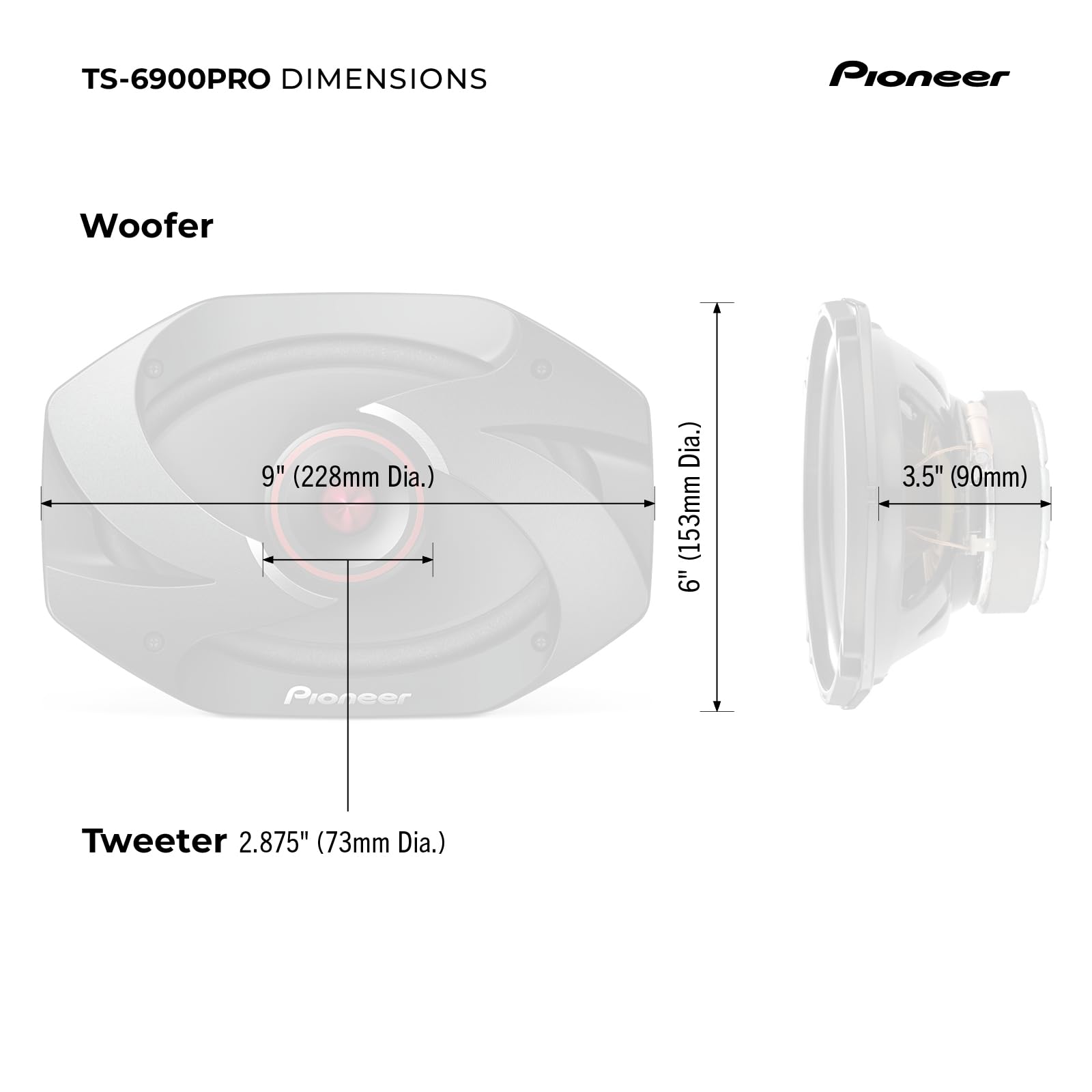 Pioneer TS-6900PRO, 2-Way Car Audio Speakers, Full Range, Clear Sound Quality, Easy Installation and Enhanced Bass Response, 6” x 9” Speakers