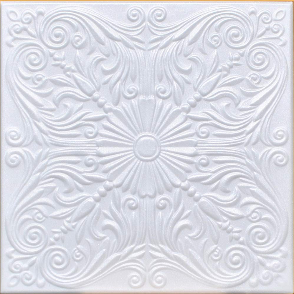 50pc of Astana White (20"x20" Foam) Ceiling Tiles - Covers About 135sqft - Styrofoam Ceiling Tile for Glue up Application