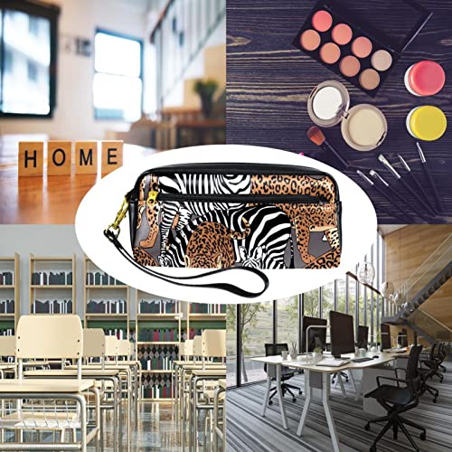 Pencil Case,Pen Pencil Pouch Portable Bag,Stationery Organizer for School,Zebra Leopard Print Decoration