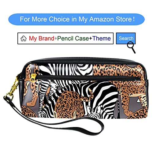 Pencil Case,Pen Pencil Pouch Portable Bag,Stationery Organizer for School,Zebra Leopard Print Decoration