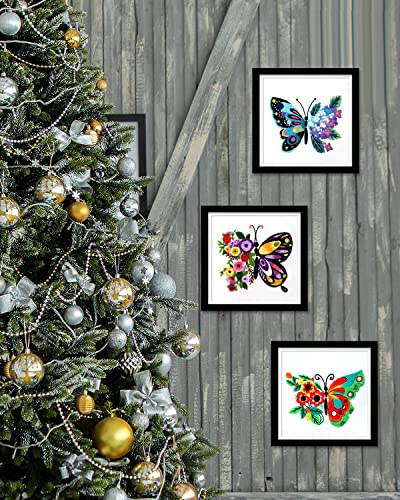 Butterfly Flower Embroidery Stitch Practice kit, 3 Sets Beginners Embroidery Kit for Beginners Include Embroidery Cloth Hoops Threads for Craft Lover Hand Stitch with Embroidery Skill Techniques