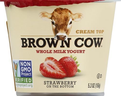 Brown Cow Cream Top Strawberry on the Bottom Whole Milk Yogurt, 5.3 oz. Cup- Creamy, Delicious Yogurt