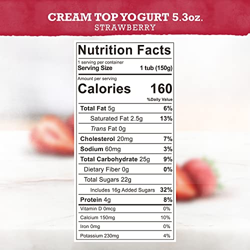 Brown Cow Cream Top Strawberry on the Bottom Whole Milk Yogurt, 5.3 oz. Cup- Creamy, Delicious Yogurt