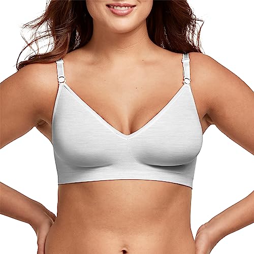 Hanes Women's Wireless T-Shirt, Comfy Support Lightweight Lounge Bra, Convertible Straps, White Heather, X-Large