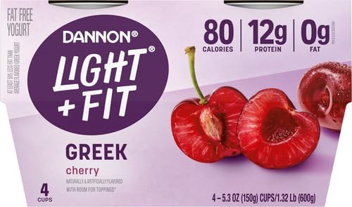 Dannon Light + Fit Greek Nonfat Yogurt, Cherry, Gluten-Free, 5.3 oz., 4 Pack