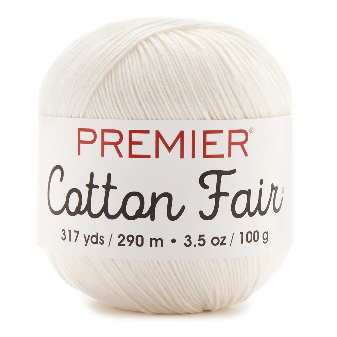 Premier Yarns Cotton Fair, Cotton/Acrylic Blend, Yarn for Crocheting and Knitting, Fine Weight, Machine Washable Yarn, White, 3.5 oz, 317 Yards