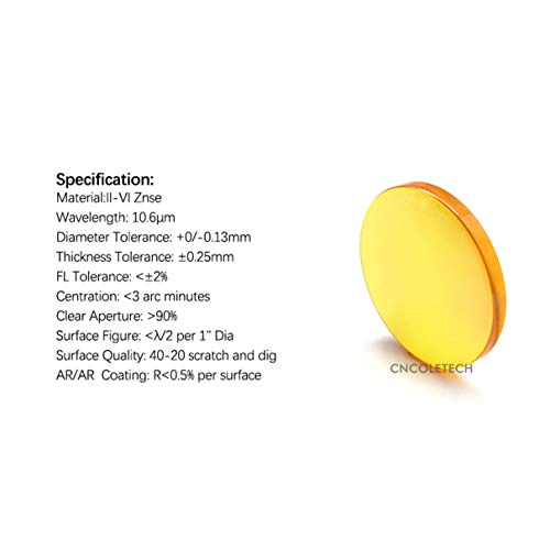CNCOLETECH CO2 Laser Lens Dia:20mm FL:2" or 50.8mm Laser Mirror CVD ZnSe Focus Focal Lens for CO2 Laser Engraving Cutting Engraver/Cutter 40W-200W