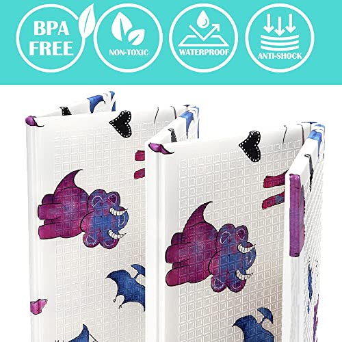 JumpOff Jo - Large Waterproof Foam Padded Play Mat for Infants, Babies, Toddlers, Play & Tummy Time, Foldable Activity Mat, 70 in. x 59 in. - Tiny Dinos, Pack of 1
