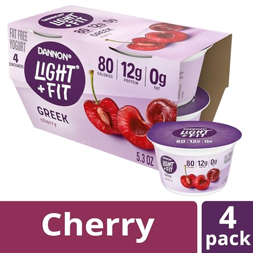 Dannon Light + Fit Greek Nonfat Yogurt, Cherry, Gluten-Free, 5.3 oz., 4 Pack