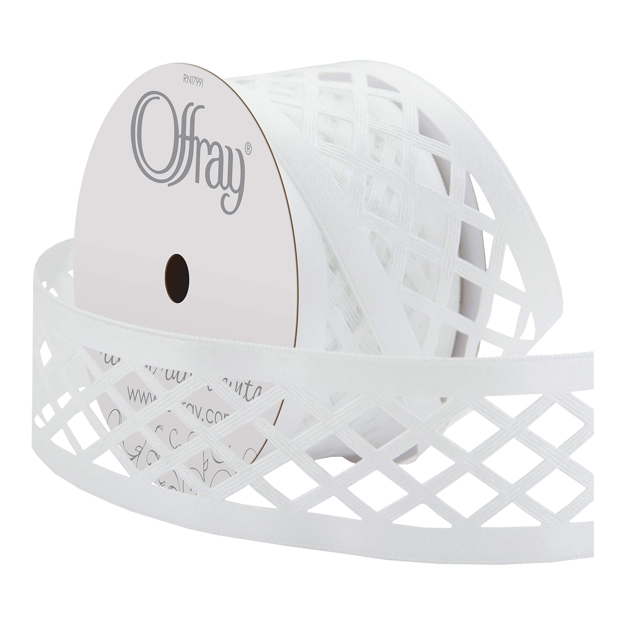 Offray Lattice Craft Ribbon, 1 1/2-Inch x 9-Feet, White