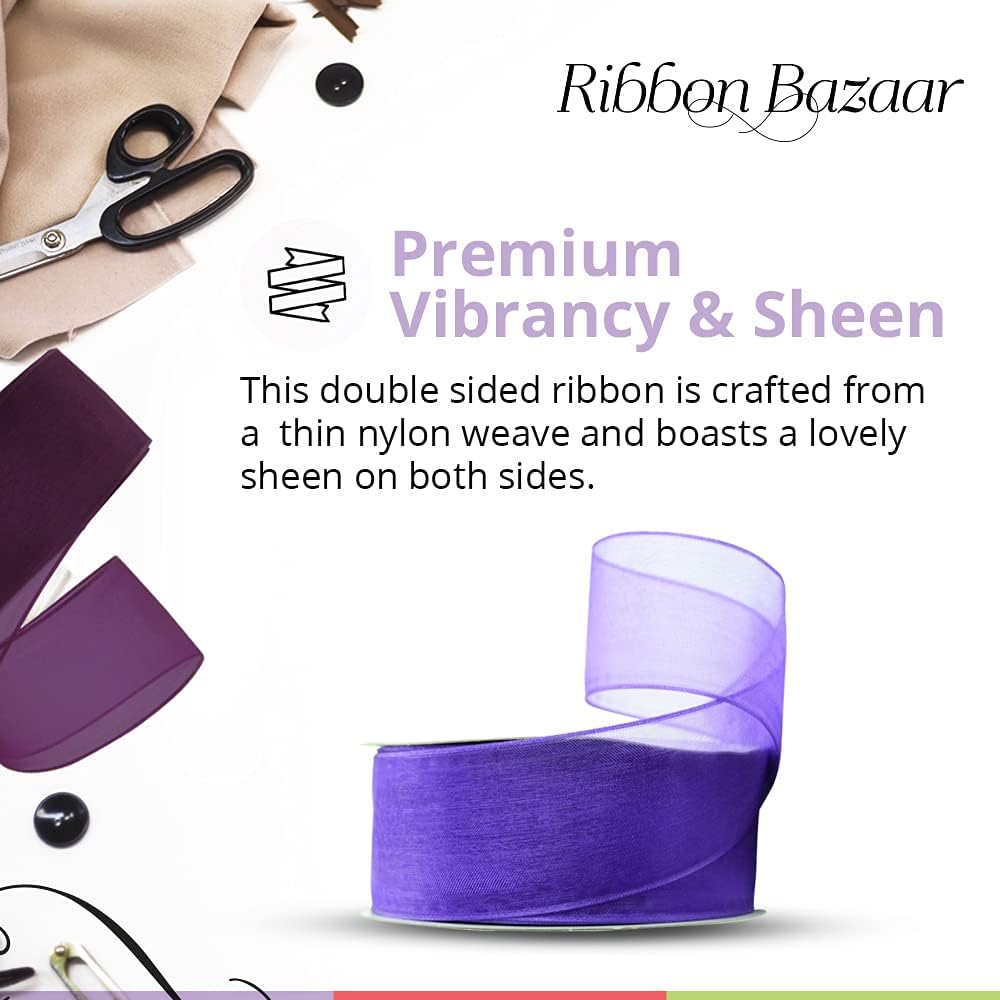 Ribbon Bazaar Sheer Organza Wired Ribbon - 100% Polyester Wire Edged Ribbon for Floral Decor, Table Arrangements, Apparel Embellishment & More - 1-1/2" Royal Blue 25yd