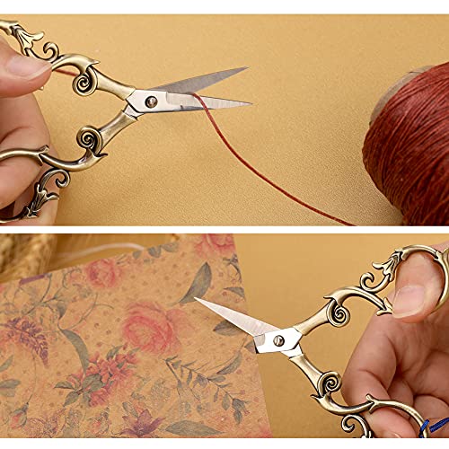 SHWAKK Embroidery Scissors 4.45in Ancient Cyan Gourd flower Scissors with Tassels and Thimble, Embroidery Tools for Sewing, Crafting, Tailoring, Needlework, Handicrafts DIY Tools