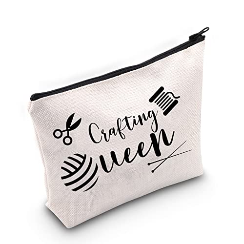 G2TUP Crafting Gift Craft Lover Gift Crafting Queen CosmeticĀ Bag Crafter Travel Make Up Pouch With Zipper (Crafting Queen White Bag)