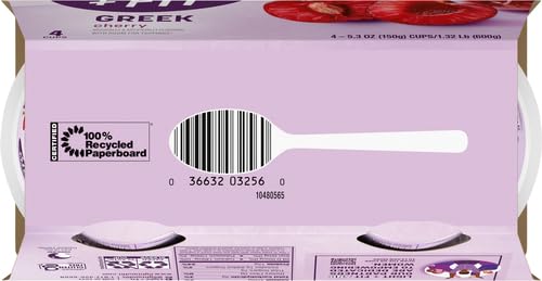 Dannon Light + Fit Greek Nonfat Yogurt, Cherry, Gluten-Free, 5.3 oz., 4 Pack