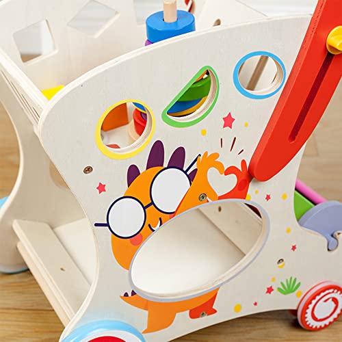Kids Shopping Cart Wooden Baby Walker Baby Push Learning Walker for Kids Adjustable Handle Height