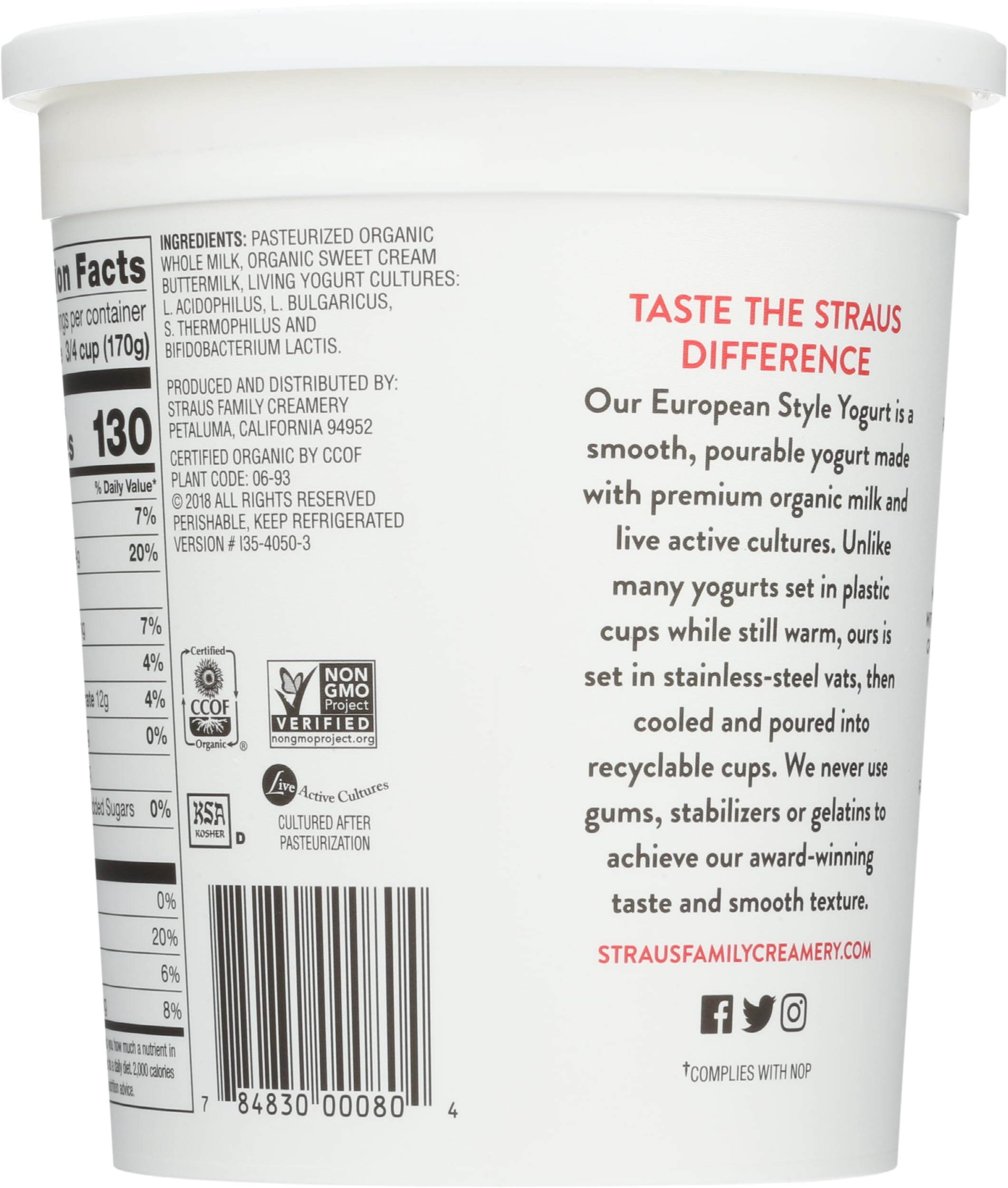 Straus Family Creamery, Plain Yogurt, 32 oz