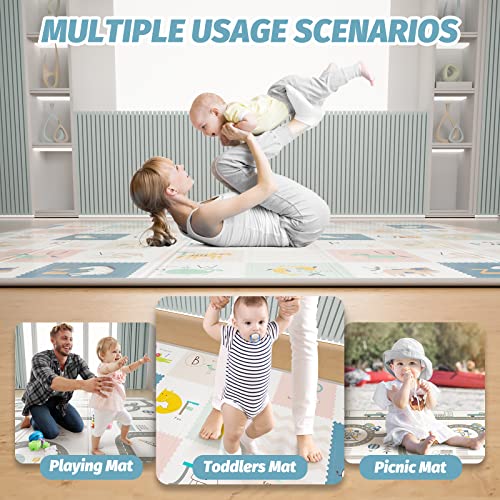 SEAROSE Baby Play Mat, Extra Large Baby Floor Mat,Waterproof & Foldable &Reversable Baby Crawling Mat,Non Toxic Anti-Slip Baby Mat.(78.7" x 70.8" x 0.4")