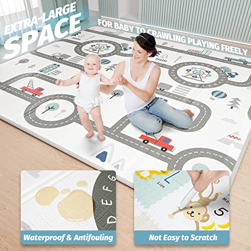 SEAROSE Baby Play Mat, Extra Large Baby Floor Mat,Waterproof & Foldable &Reversable Baby Crawling Mat,Non Toxic Anti-Slip Baby Mat.(78.7" x 70.8" x 0.4")