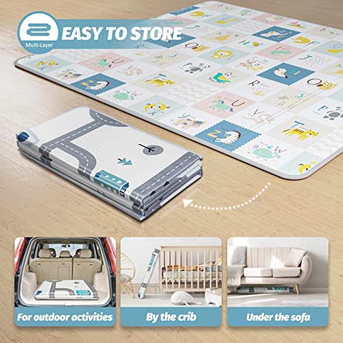 SEAROSE Baby Play Mat, Extra Large Baby Floor Mat,Waterproof & Foldable &Reversable Baby Crawling Mat,Non Toxic Anti-Slip Baby Mat.(78.7" x 70.8" x 0.4")