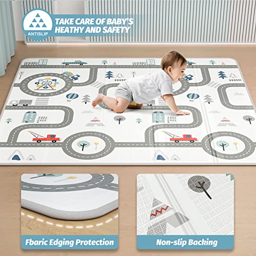 SEAROSE Baby Play Mat, Extra Large Baby Floor Mat,Waterproof & Foldable &Reversable Baby Crawling Mat,Non Toxic Anti-Slip Baby Mat.(78.7" x 70.8" x 0.4")
