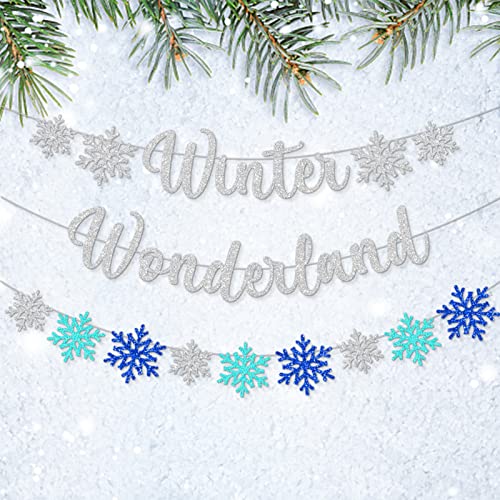 3PCS Exquisite Winter Wonderland Banners,Snowflake Christmas Banners Photo Props Banner  for Christmas Party Home Decorations