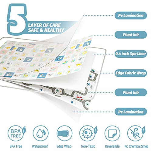 SEAROSE Baby Play Mat, Extra Large Baby Floor Mat,Waterproof & Foldable &Reversable Baby Crawling Mat,Non Toxic Anti-Slip Baby Mat.(78.7" x 70.8" x 0.4")