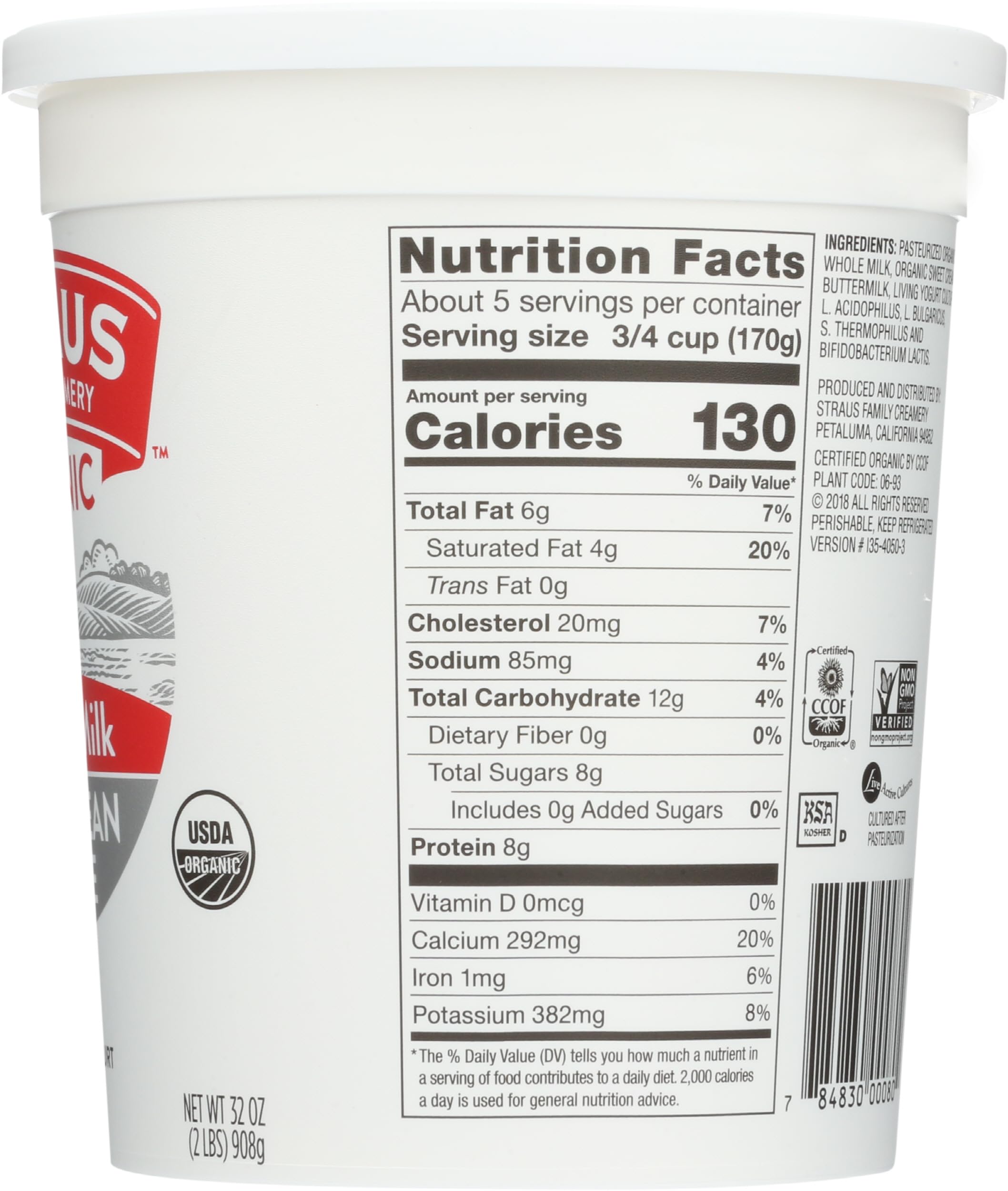 Straus Family Creamery, Plain Yogurt, 32 oz