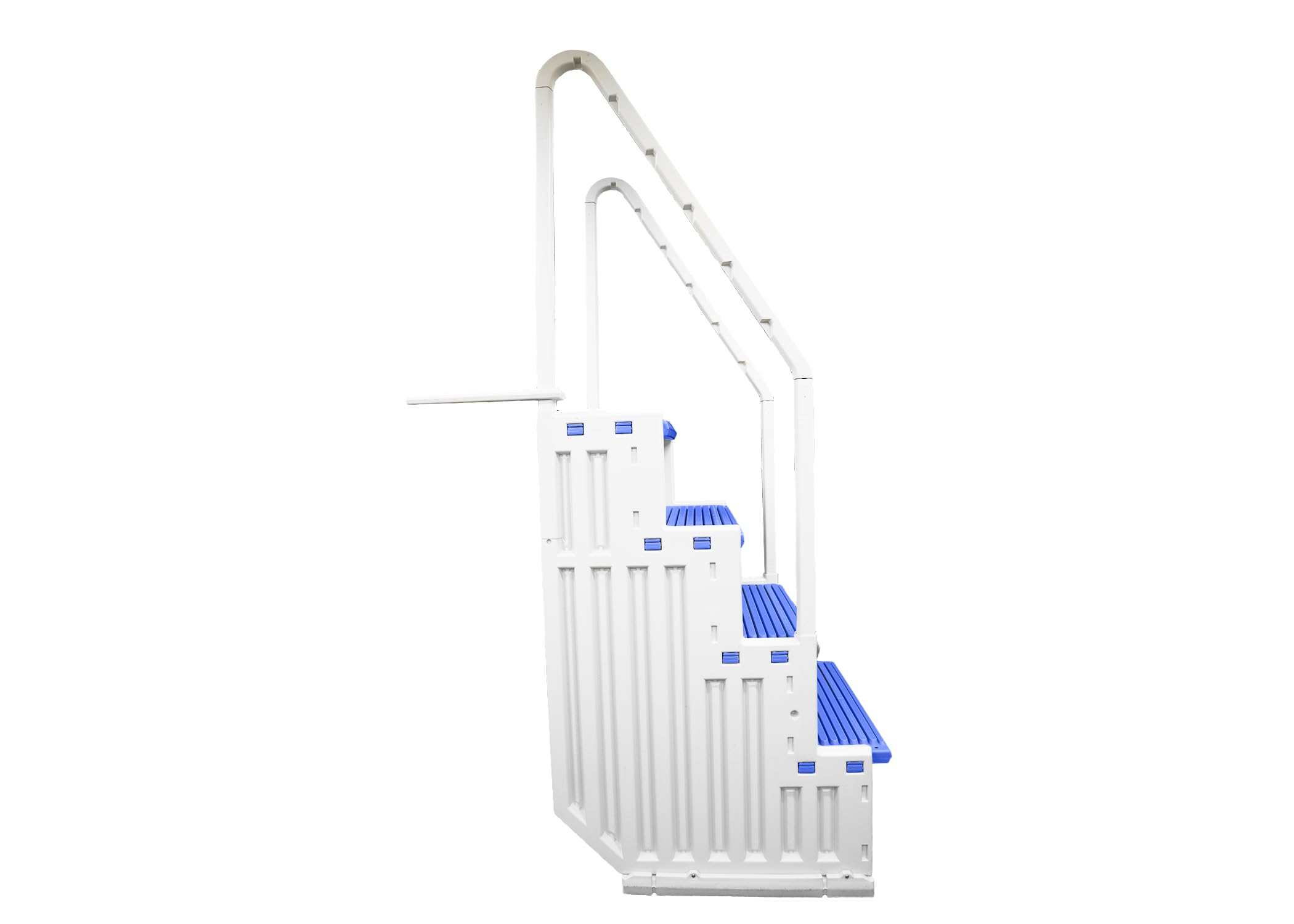 Confer Plastics Step-1X: Sturdy Above Ground Entry System with Dual Handrails and Slip-Resistant Steps, Easy Installation, Supports up to 400 lbs - Proudly Made in USA. White with Blue Treads
