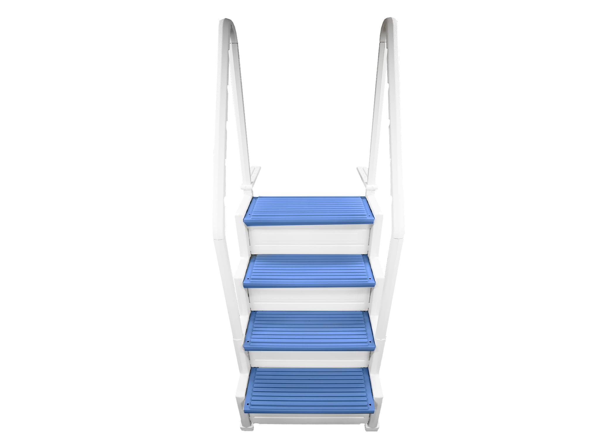 Confer Plastics Step-1X: Sturdy Above Ground Entry System with Dual Handrails and Slip-Resistant Steps, Easy Installation, Supports up to 400 lbs - Proudly Made in USA. White with Blue Treads