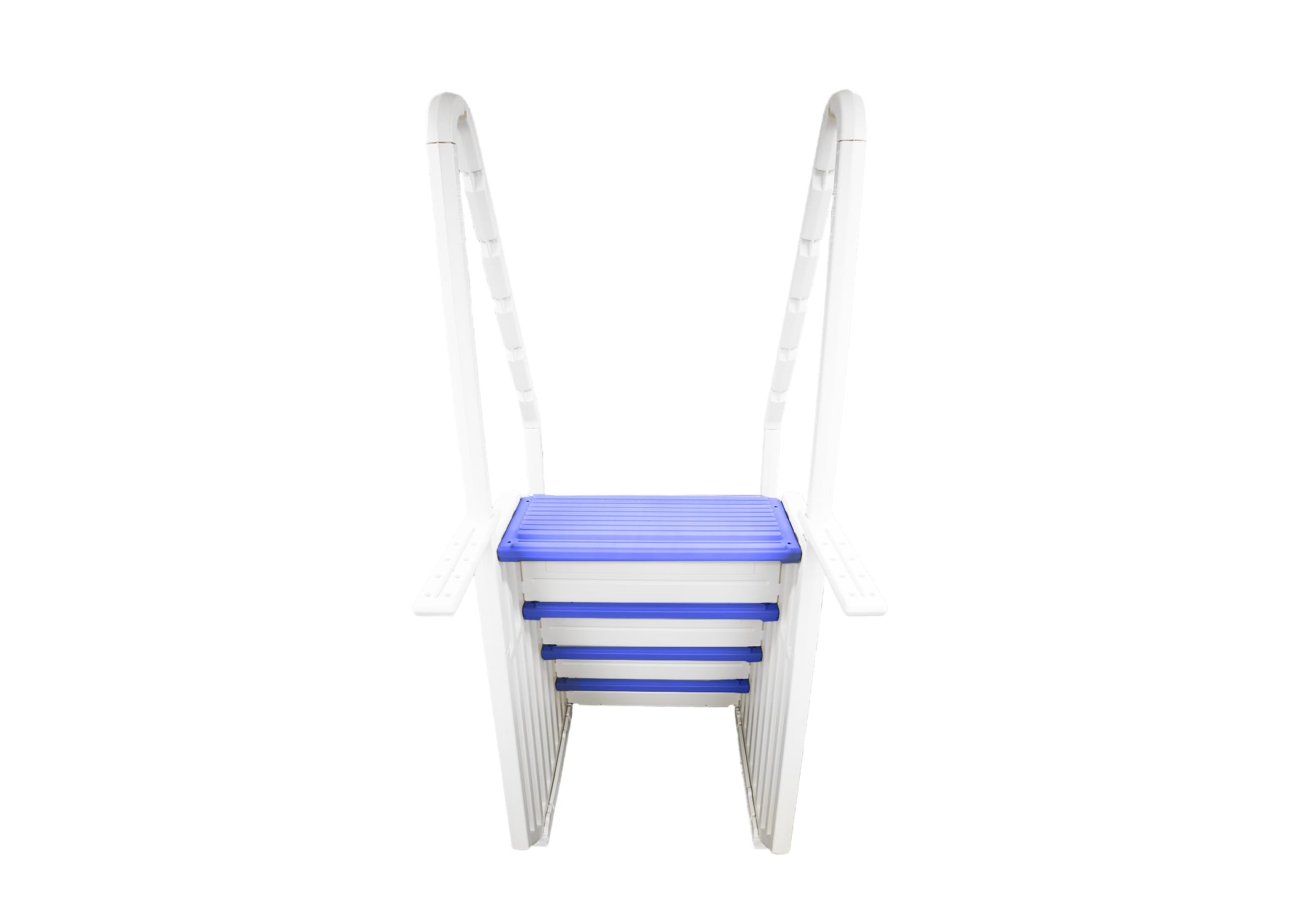 Confer Plastics Step-1X: Sturdy Above Ground Entry System with Dual Handrails and Slip-Resistant Steps, Easy Installation, Supports up to 400 lbs - Proudly Made in USA. White with Blue Treads