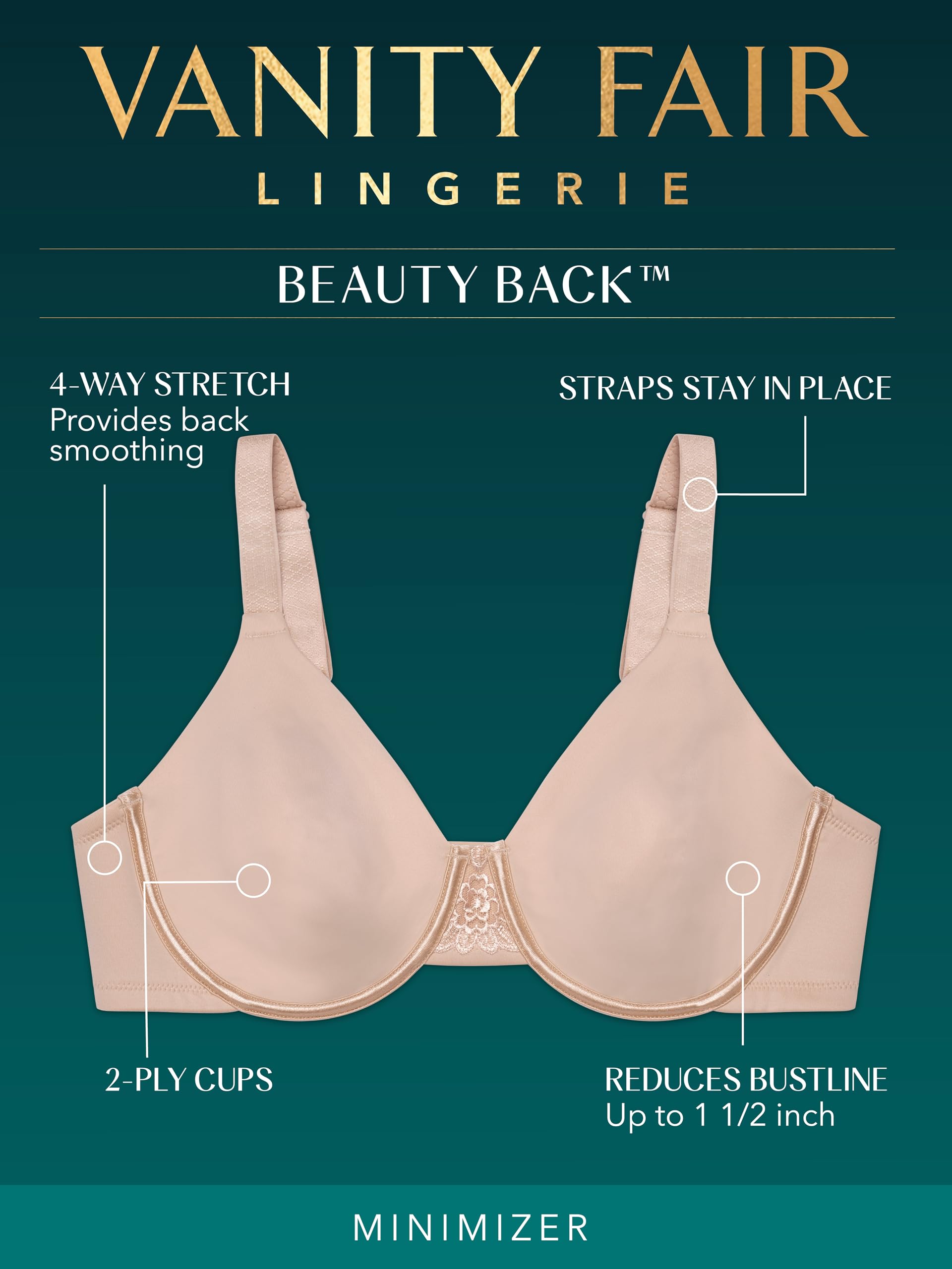 Vanity Fair womens Beauty Back Smoothing (36c - 42h) Minimizer Bra, Damask Neutral, 38D US