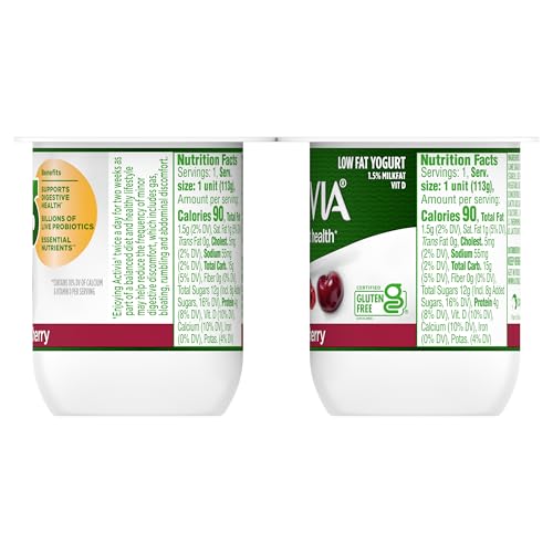 ACTIVIA Probiotic Lowfat Yogurt, Non-GMO Project Verified, Black Cherry, 16 Oz, Pack of 4