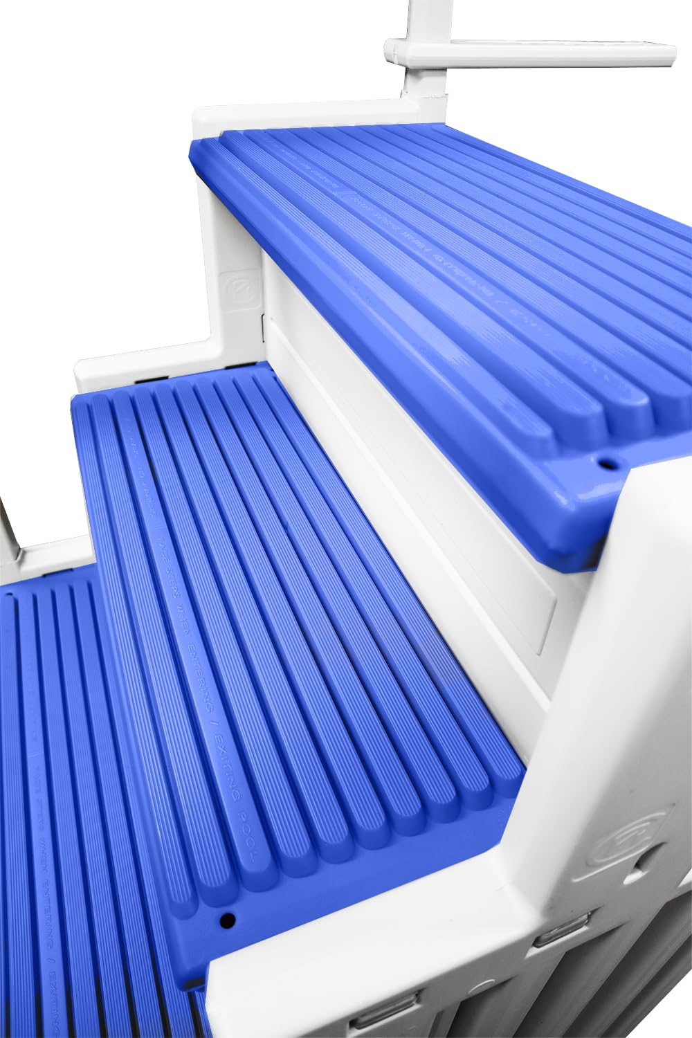 Confer Plastics Step-1X: Sturdy Above Ground Entry System with Dual Handrails and Slip-Resistant Steps, Easy Installation, Supports up to 400 lbs - Proudly Made in USA. White with Blue Treads