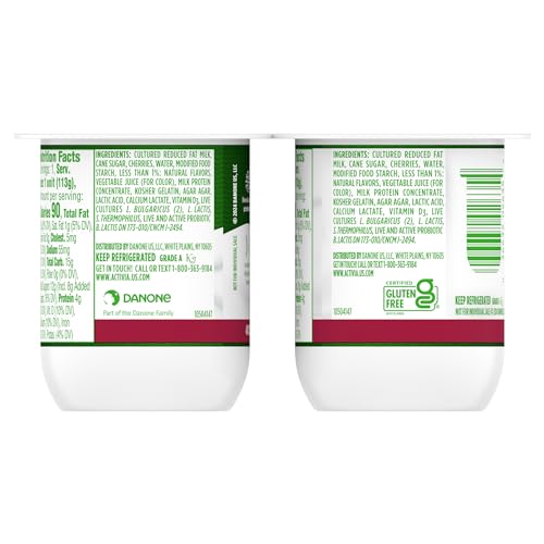ACTIVIA Probiotic Lowfat Yogurt, Non-GMO Project Verified, Black Cherry, 16 Oz, Pack of 4
