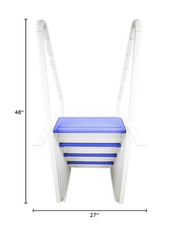 Confer Plastics Step-1X: Sturdy Above Ground Entry System with Dual Handrails and Slip-Resistant Steps, Easy Installation, Supports up to 400 lbs - Proudly Made in USA. White with Blue Treads