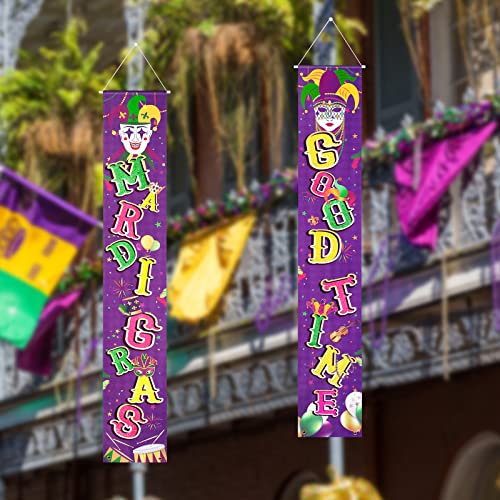 Mardi Gras Decoration Mardi Gras Porch Sign Hanging Banner New Orleans Party Decorations Purple Carnival Backdrop Banner Welcome Banner Garland for Home Masquerade Party Outdoor Indoor Decor