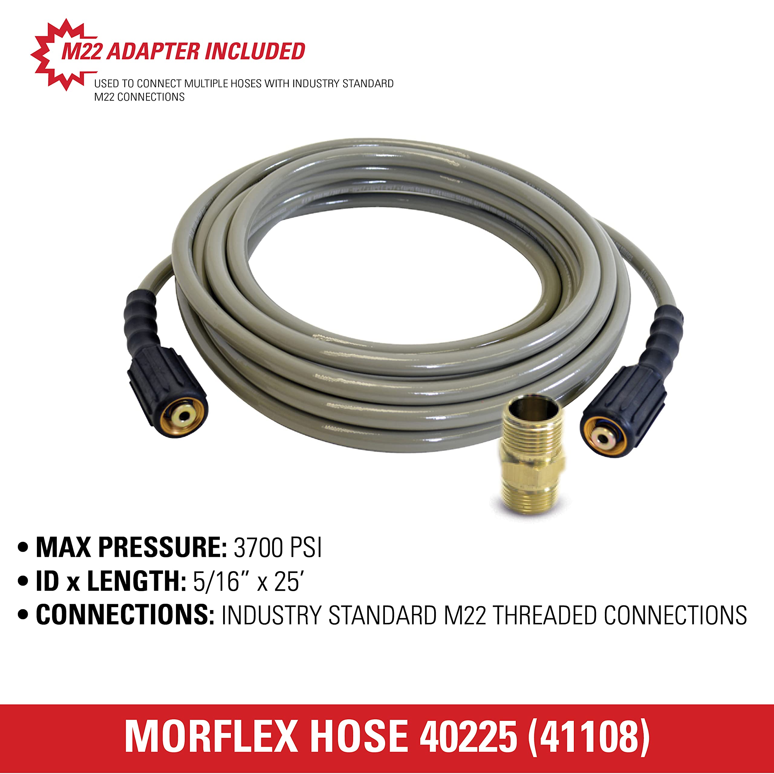 Simpson Cleaning 40225 Morflex Series 3700 PSI Pressure Washer Hose, Cold Water Use, 5/16 Inch Inner Diameter, 25 Feet, Natural