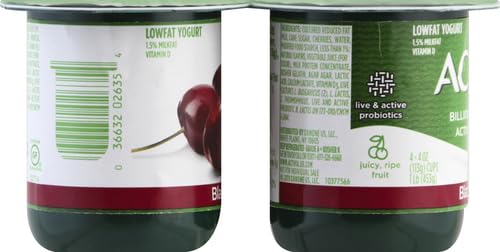 ACTIVIA Probiotic Lowfat Yogurt, Non-GMO Project Verified, Black Cherry, 16 Oz, Pack of 4