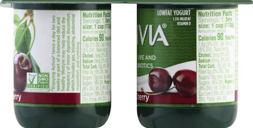 ACTIVIA Probiotic Lowfat Yogurt, Non-GMO Project Verified, Black Cherry, 16 Oz, Pack of 4