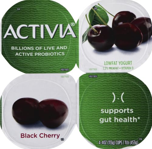 ACTIVIA Probiotic Lowfat Yogurt, Non-GMO Project Verified, Black Cherry, 16 Oz, Pack of 4